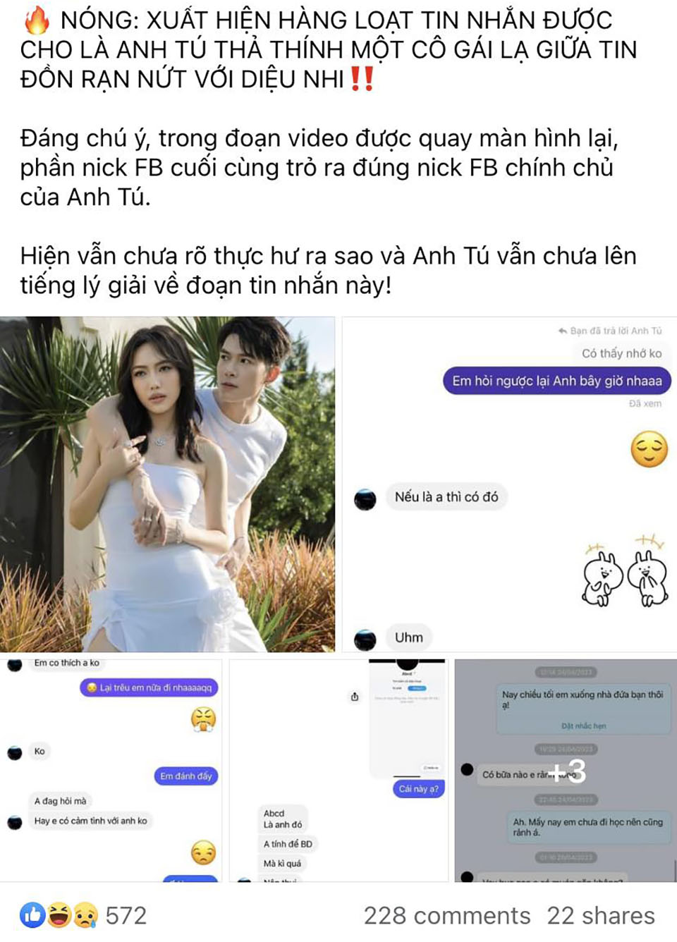Anh Tú lên tiếng về tin nhắn "thả thính gái lạ" giữa ồn ào lục đục tình cảm với Diệu Nhi